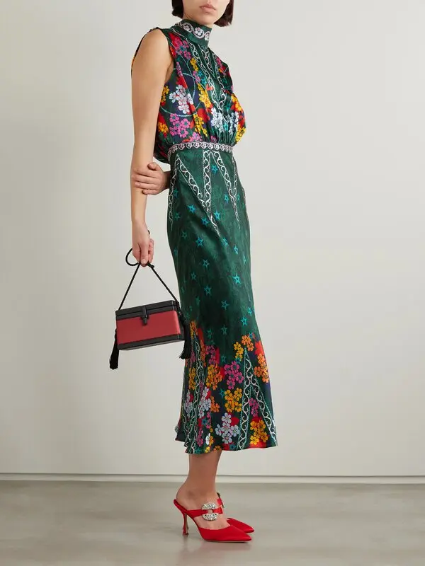 Saloni Fleur Printed Silk-satin Midi Dress