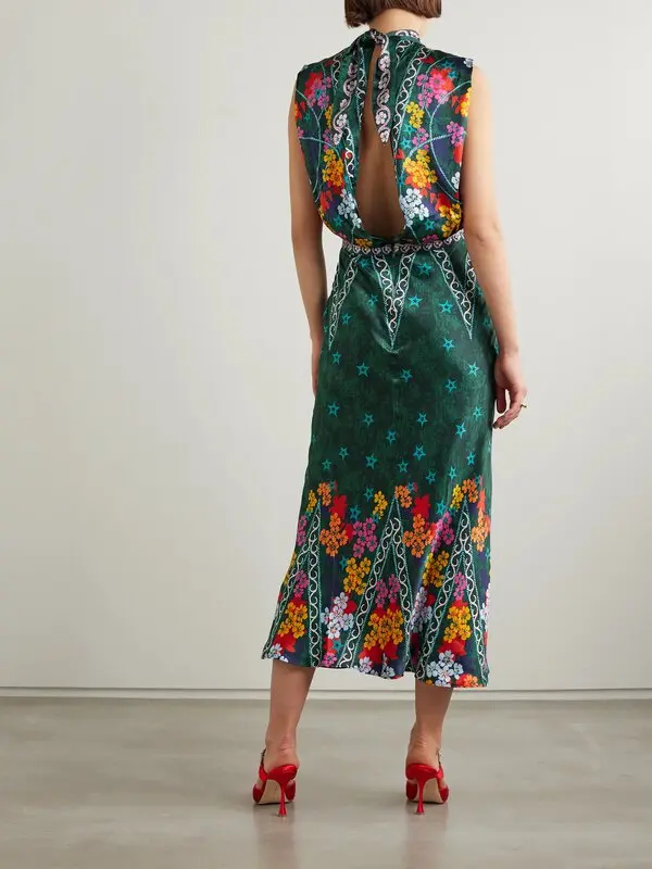 Saloni Fleur Printed Silk-satin Midi Dress