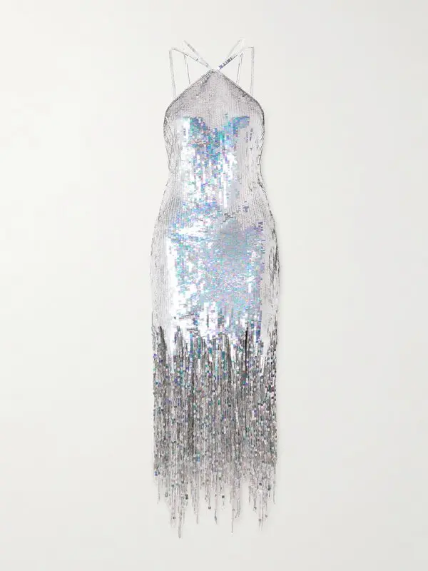 Attico Fringed Sequined Mini Dress - Silver