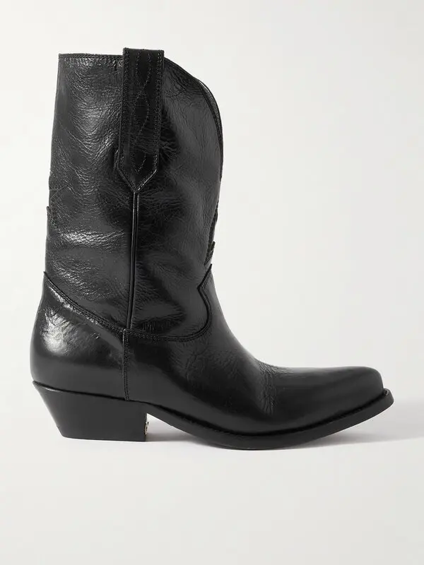 GOLDEN GOOSE Low Wish Star Textured-leather Cowboy Boots