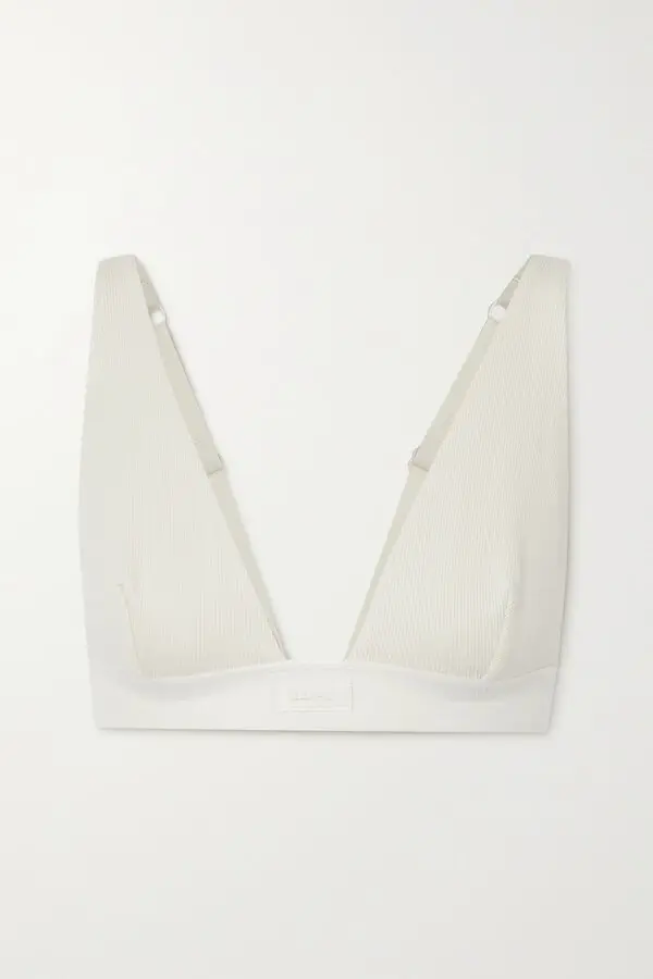 SKIMS Plunge Ribbed Cotton-blend Jersey Bralette - White