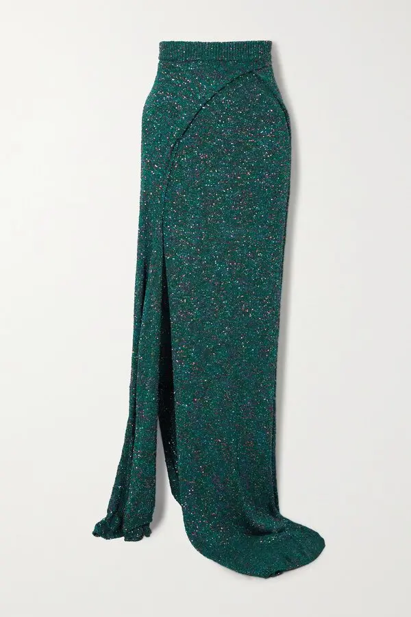 Loewe Knotted Sequined Knitted Skirt - Blue