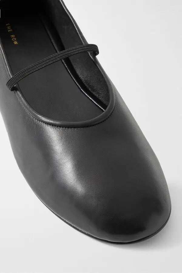 THE ROW Elastic Leather Ballerina Flats - Black