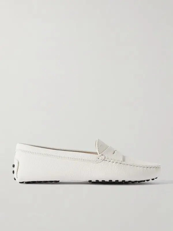 TOD'S Gommino Textured-leather Loafers - White