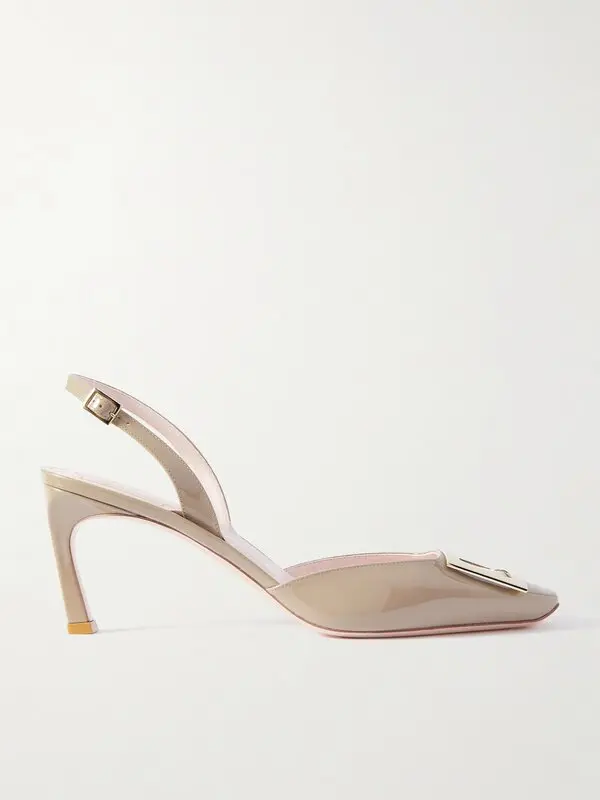 ROGER VIVIER Trompette 70 Patent-leather Slingback Pumps - Neutrals