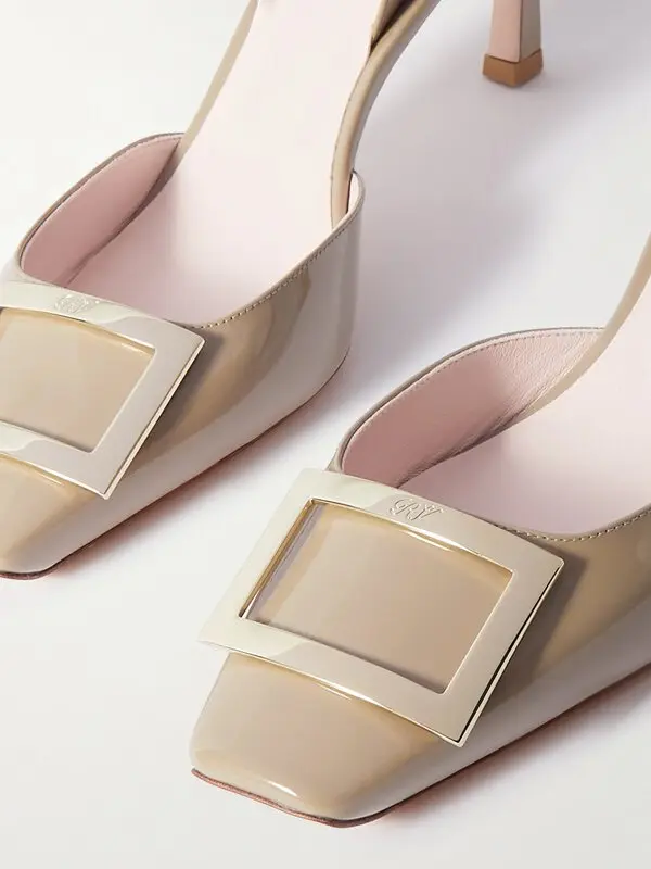 ROGER VIVIER Trompette 70 Patent-leather Slingback Pumps - Neutrals