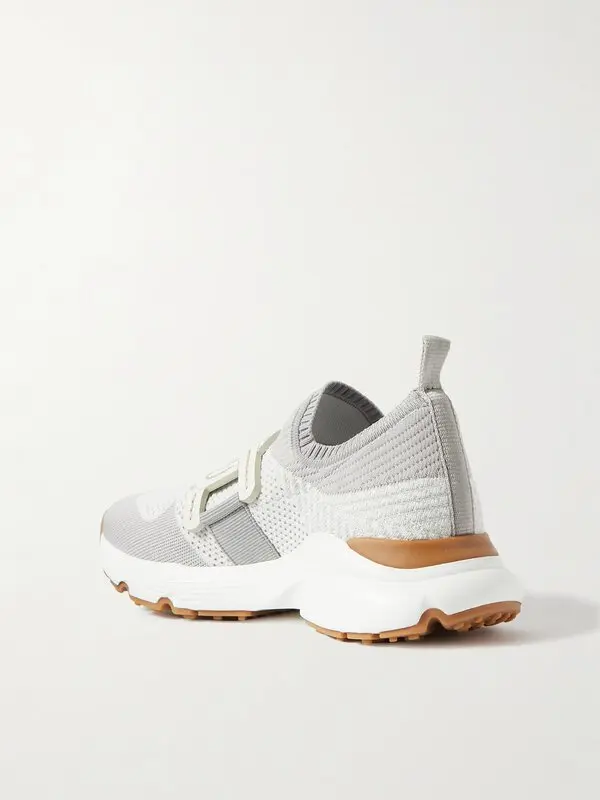 TOD'S Chain-link Embellished Stretch-knit Slip-on Sneakers - Gray