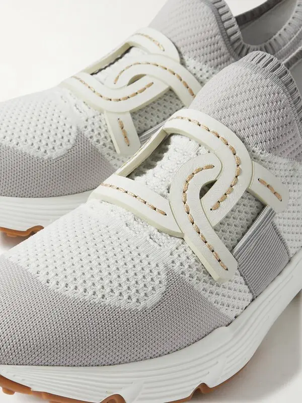 TOD'S Chain-link Embellished Stretch-knit Slip-on Sneakers - Gray