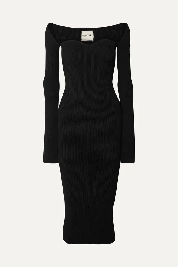 Khaite Beth Ribbed-knit Midi Dress - Black
