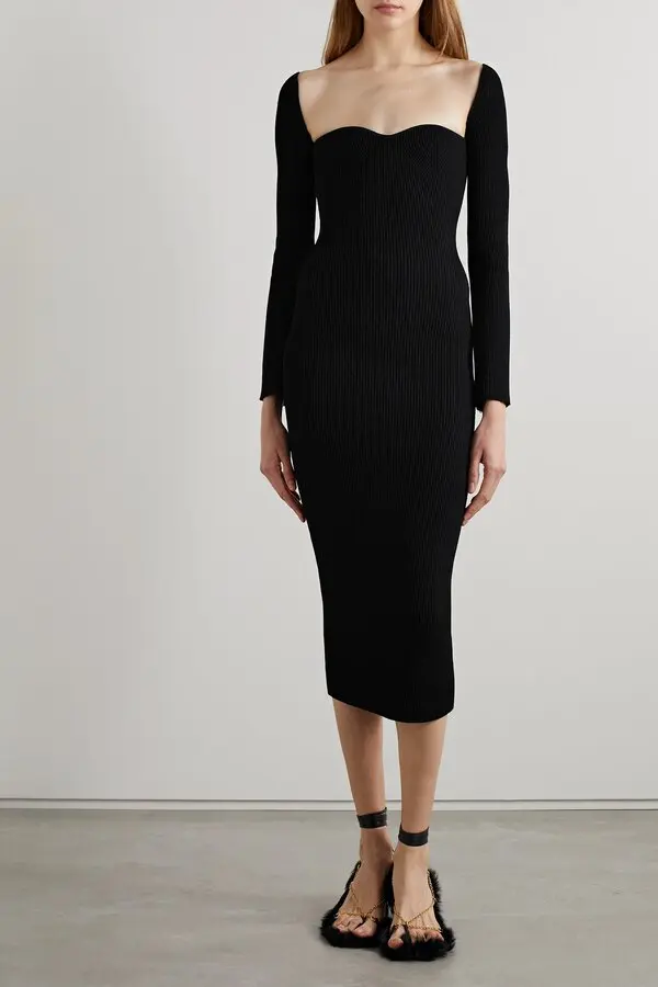 Khaite Beth Ribbed-knit Midi Dress - Black