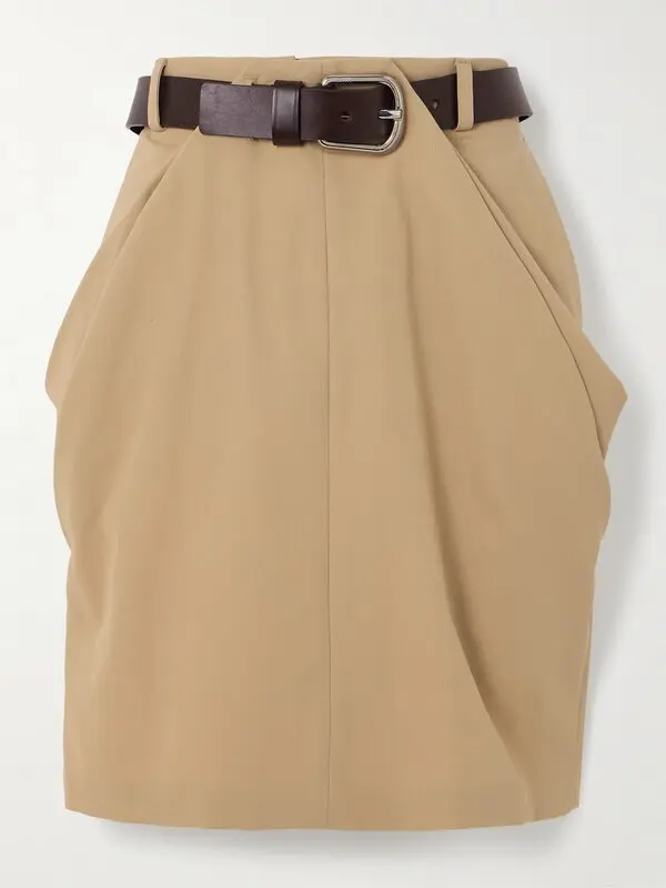 Loewe Belted Draped Cotton-twill Mini Skirt - Brown