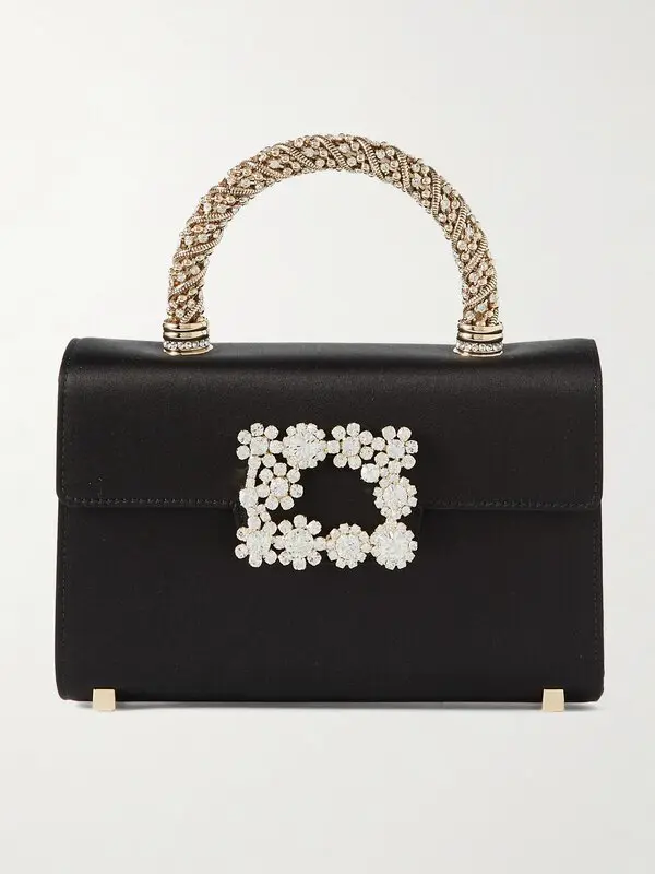 ROGER VIVIER Flower Crystal-embellished Satin Clutch