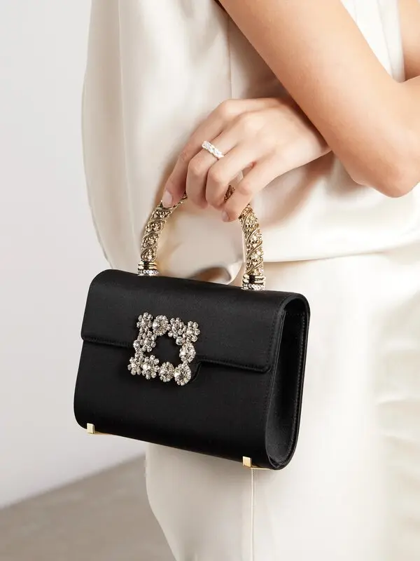 ROGER VIVIER Flower Crystal-embellished Satin Clutch