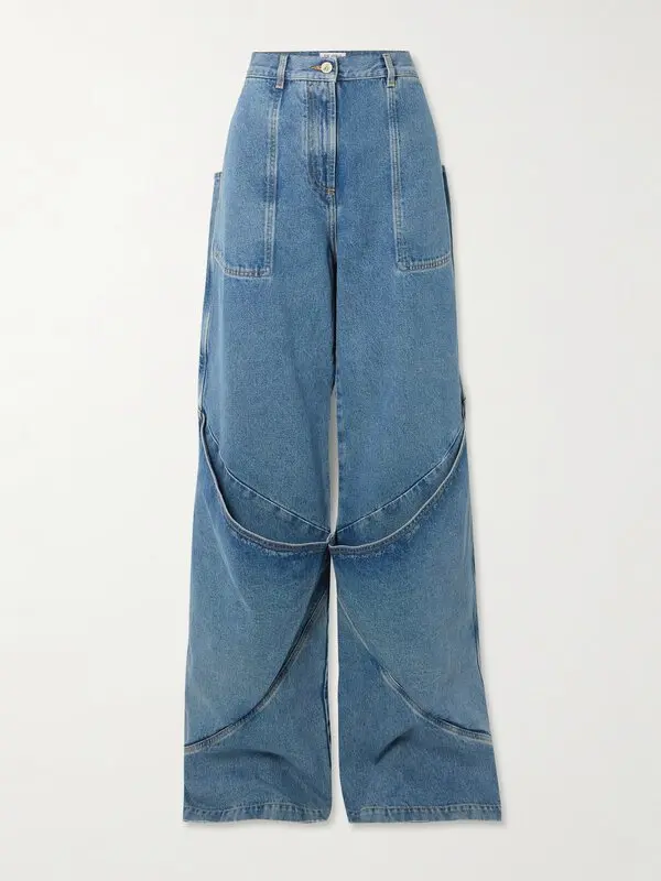 Attico Layered Paneled High-rise Wide-leg Jeans - Blue