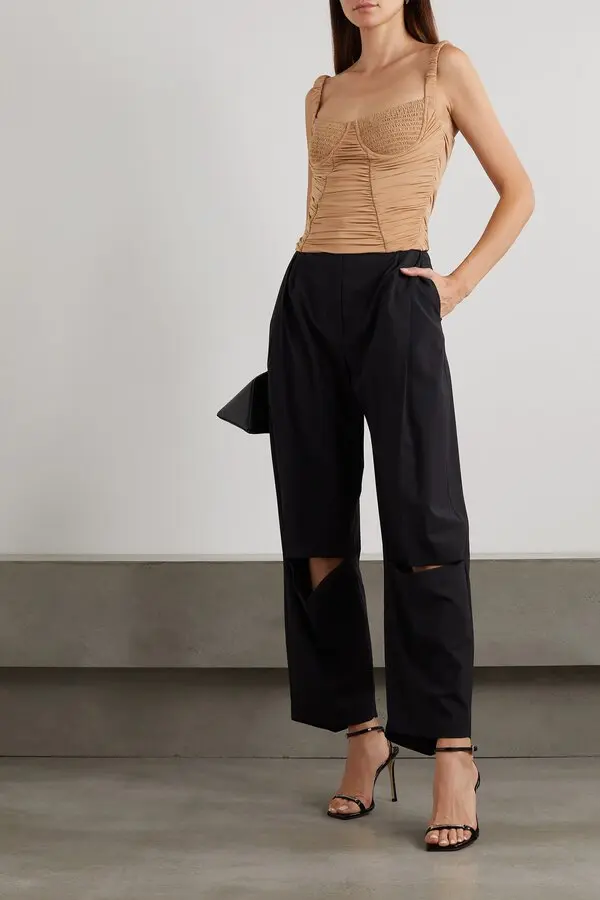 DION LEE Doric Shirred Gathered Bustier Top - Brown