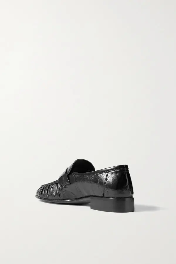THE ROW Soft Paneled Glossed-eel Loafers - Black