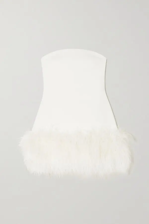 Safiyaa Rowan Feather-trimmed Mini Dress - White