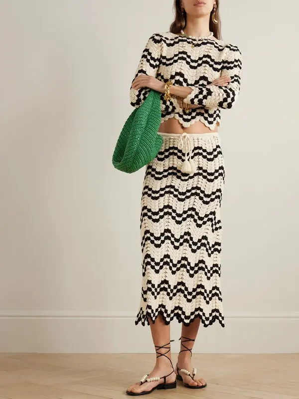 Escvdo Safi Scalloped Crocheted Cotton Midi Skirt