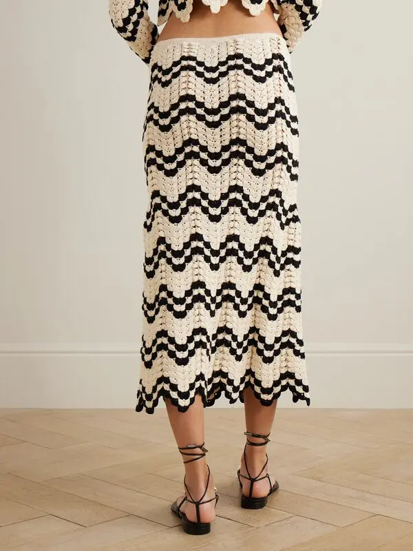Escvdo Safi Scalloped Crocheted Cotton Midi Skirt