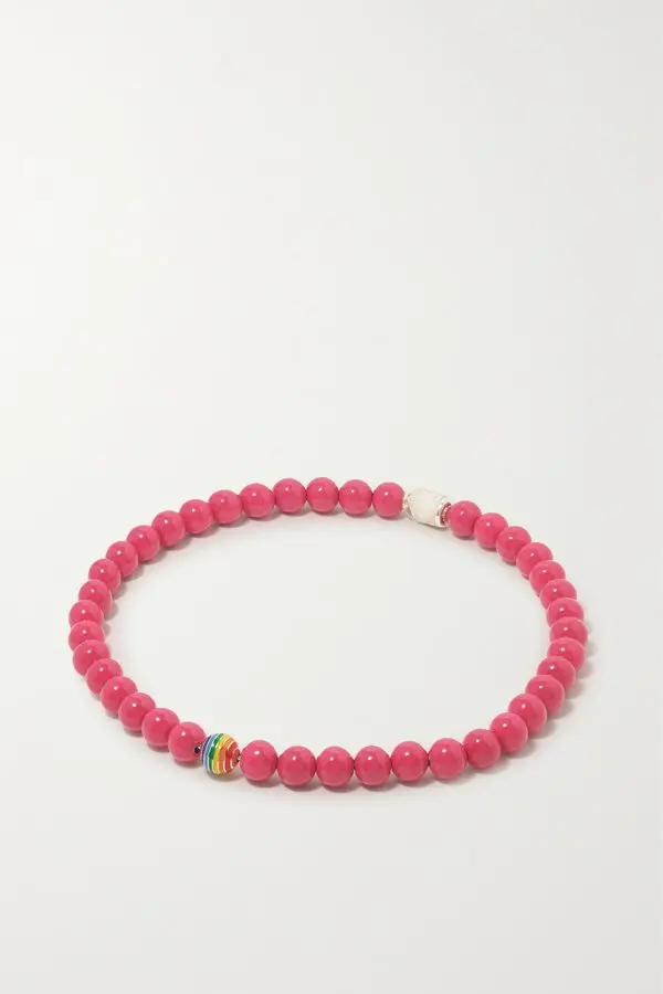 Lauren Rubinski Sterling Silver, 14-karat Gold And Enamel Beaded Necklace - Pink