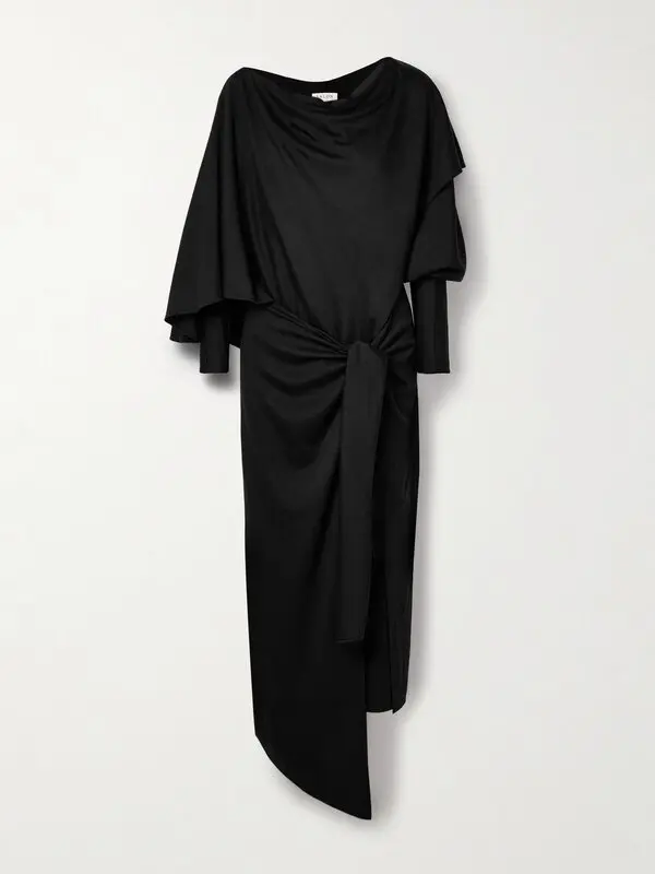 SALON 1884 Calliope Asymmetric Wool-jersey Midi Dress - Black