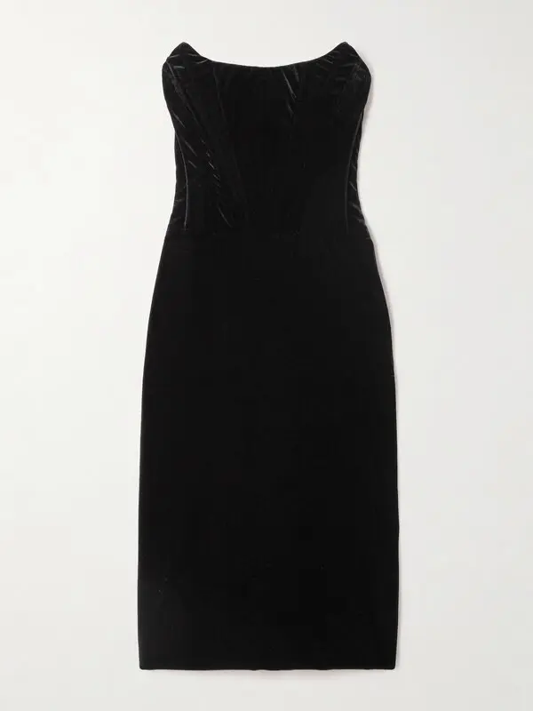 Dolce & Gabbana Strapless Velvet Corset Midi Dress - Black