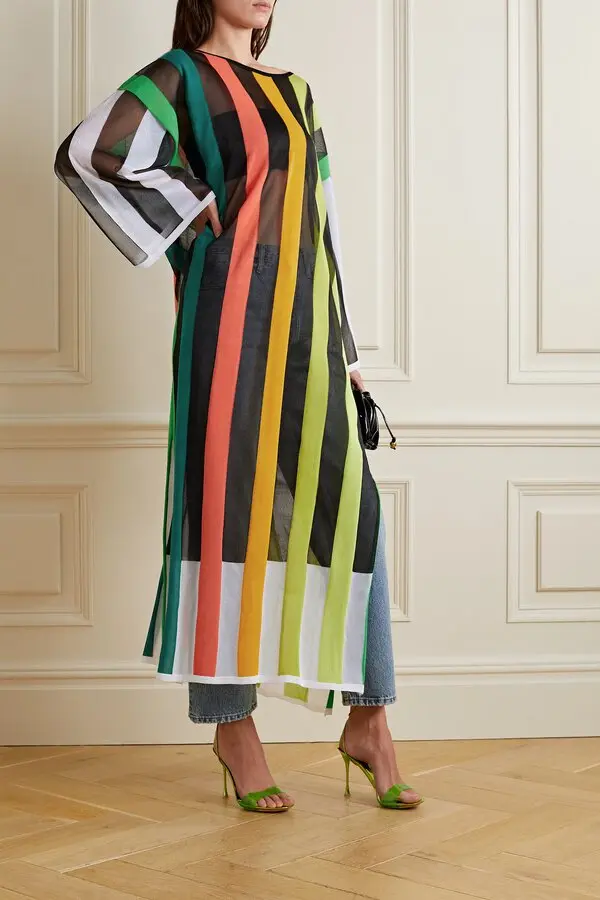 Christopher John Rogers Striped Knitted Maxi Dress