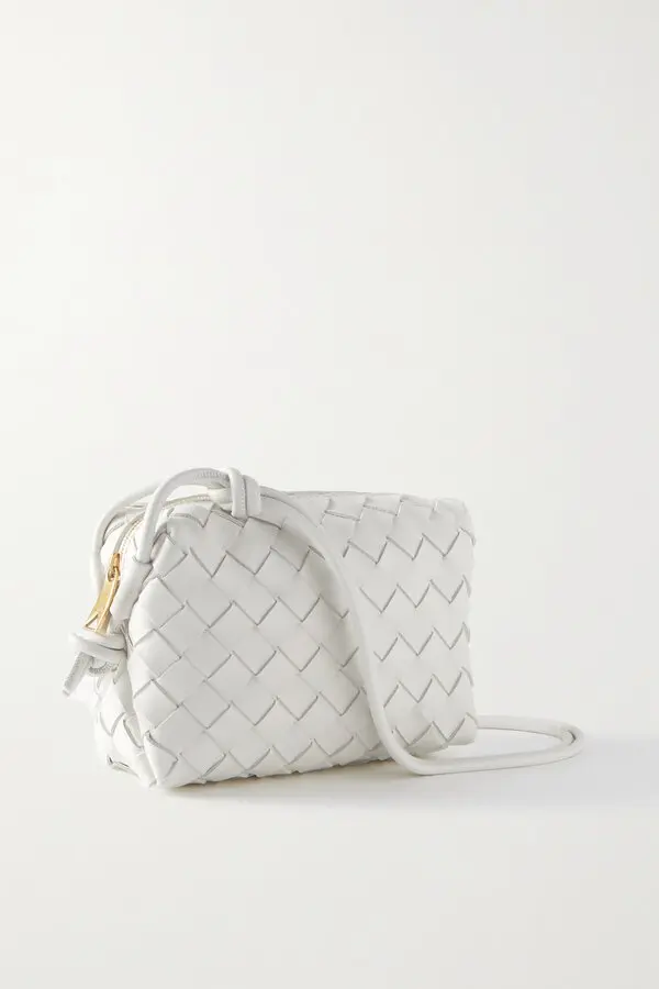Bottega Veneta Loop Mini Intrecciato Leather Shoulder Bag - White
