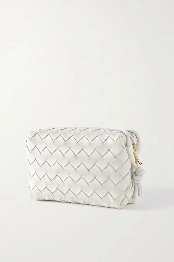 Bottega Veneta Loop Mini Intrecciato Leather Shoulder Bag - White