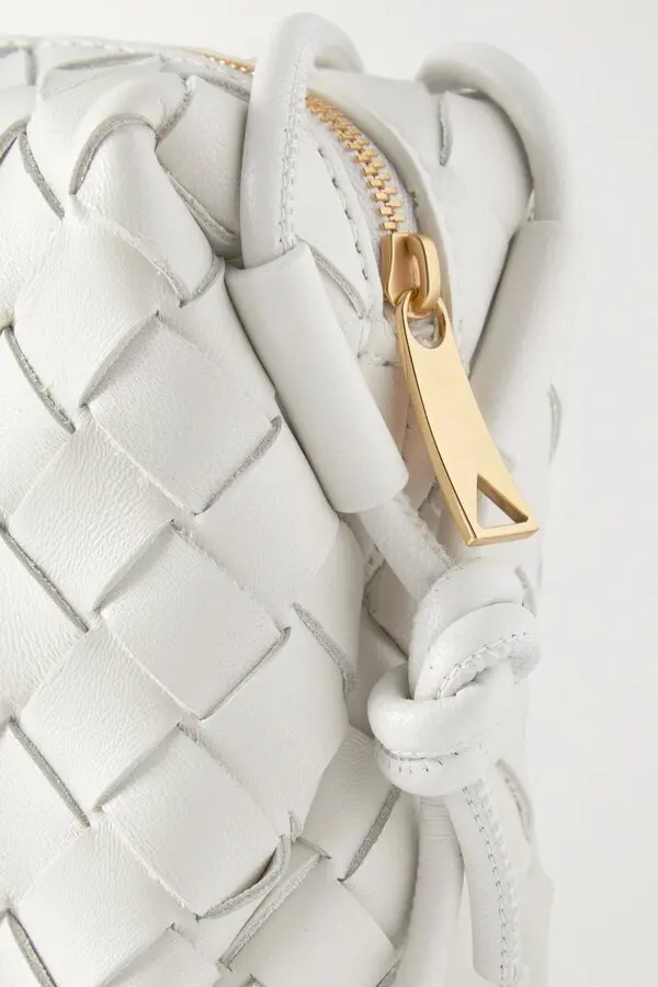 Bottega Veneta Loop Mini Intrecciato Leather Shoulder Bag - White