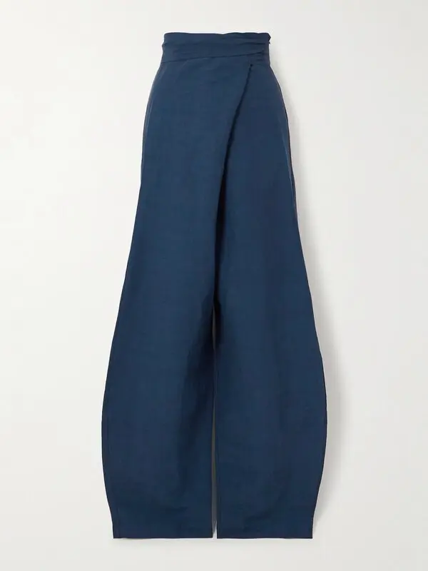 CORTANA Arco Belted Linen-blend Pants - Blue