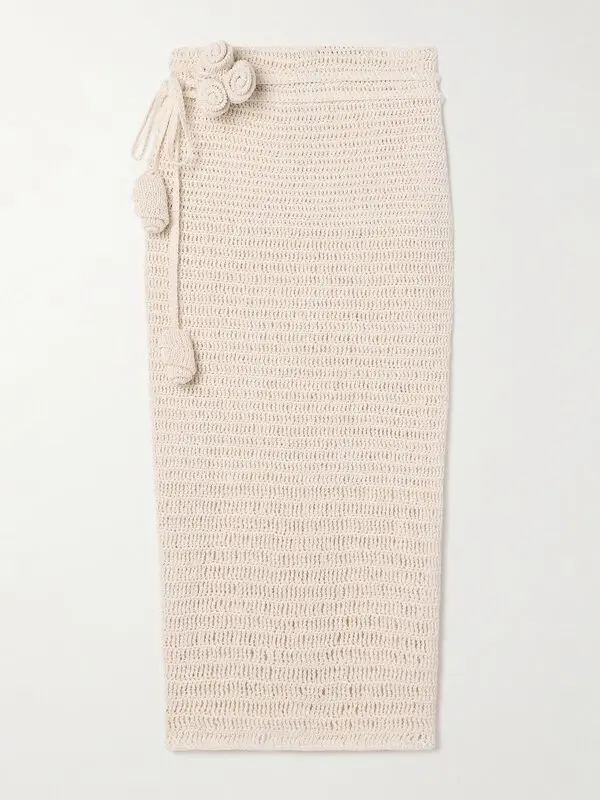 Magda Butrym Appliquéd Crocheted Midi Skirt - Neutrals