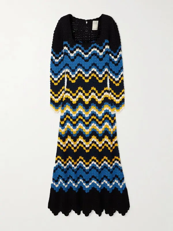 Escvdo Sumac Crocheted Cotton Maxi Dress - Blue