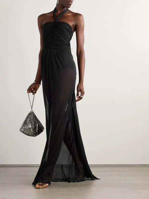 Dolce & Gabbana Draped Gathered Organza Halterneck Gown
