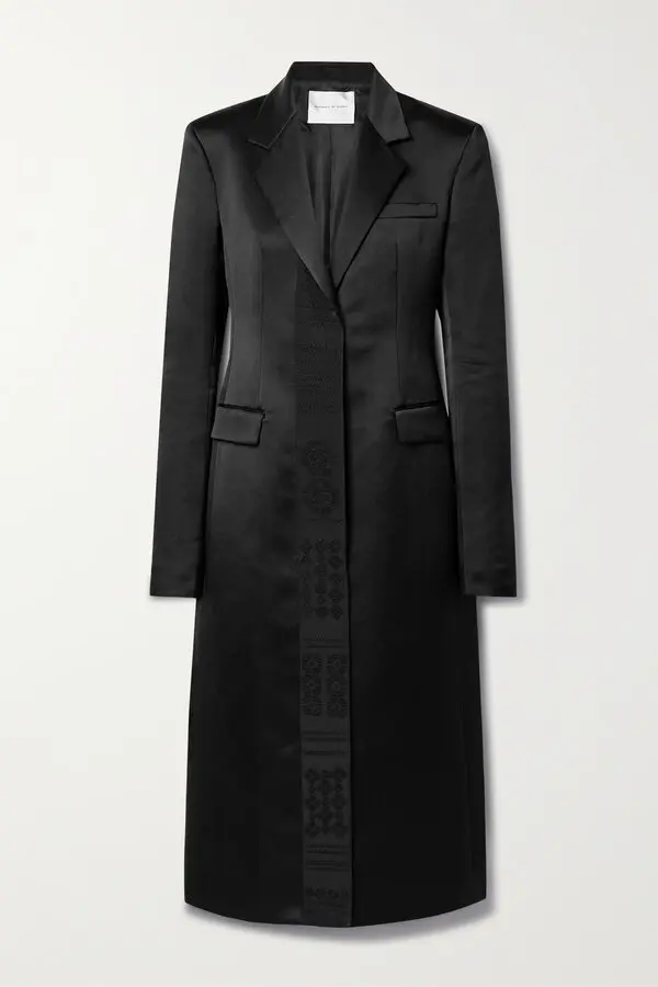 Veronica De Piante Freya Embroidered Grosgrain-trimmed Silk-satin Coat