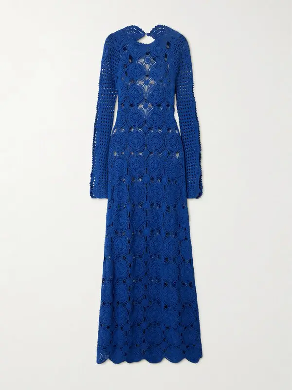Escvdo Jules Crocheted Cotton Maxi Dress - Blue