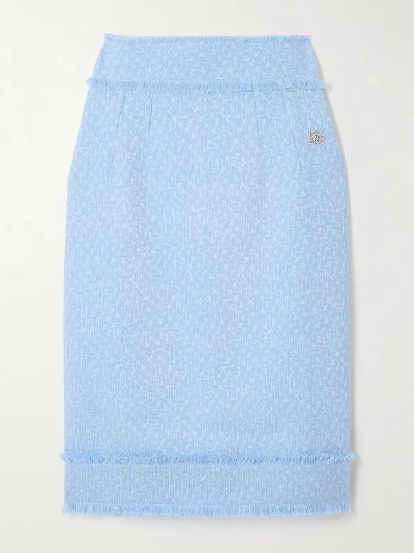 Dolce & Gabbana Frayed Wool-blend Tweed Midi Skirt