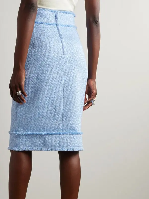 Dolce & Gabbana Frayed Wool-blend Tweed Midi Skirt