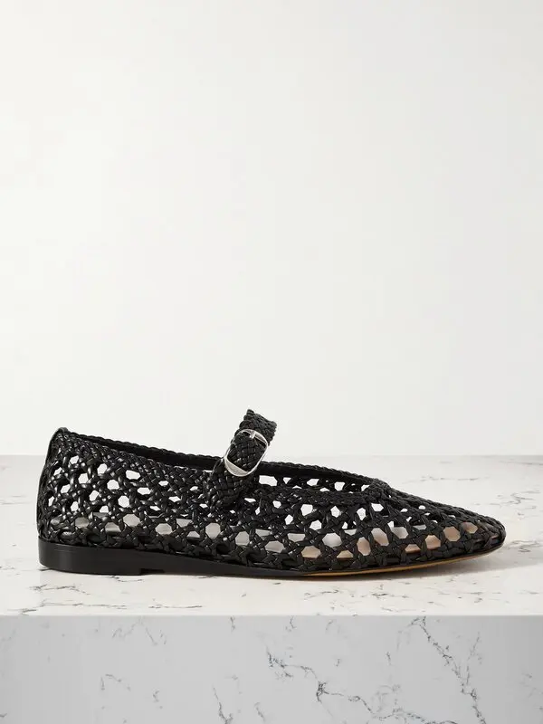 Le Monde Beryl Woven Leather Mary Jane Flats - Black