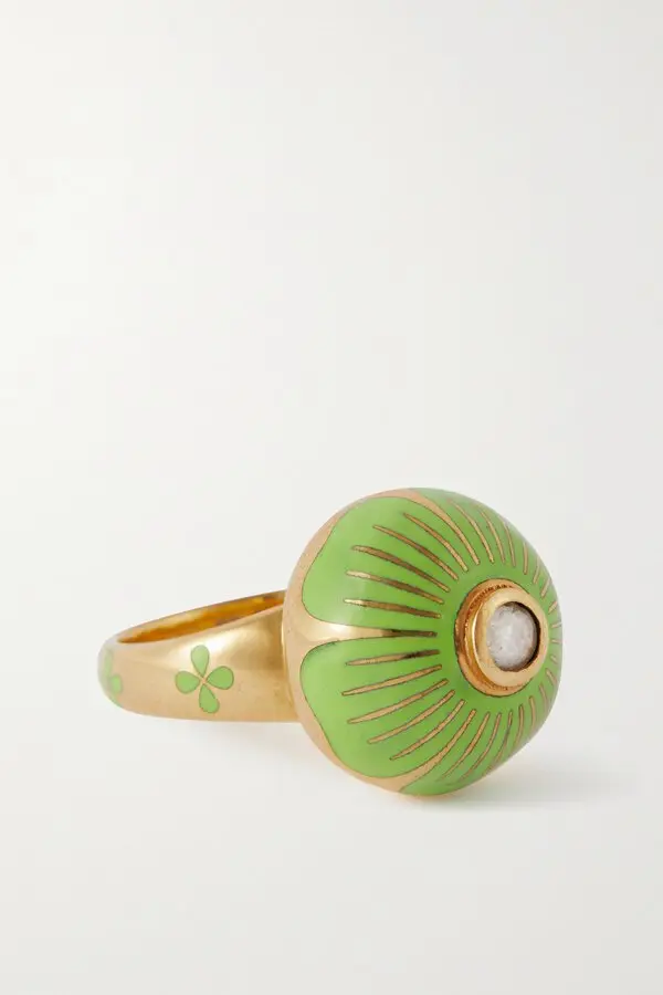 SOPHIE JOANNE Globe Flower 14-karat Recycled Gold, Enamel And Diamond Ring - Green