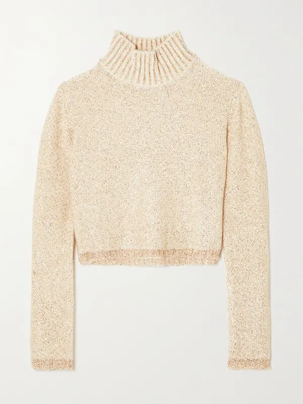 Altuzarra Melitta Cropped Sequin-embellished Knitted Turtleneck Sweater