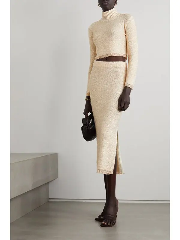 Altuzarra Melitta Cropped Sequin-embellished Knitted Turtleneck Sweater