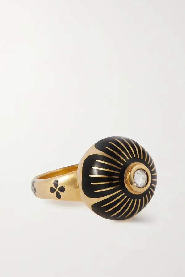 SOPHIE JOANNE Sphere Flower 14-karat Recycled Gold, Enamel And Diamond Ring - Black