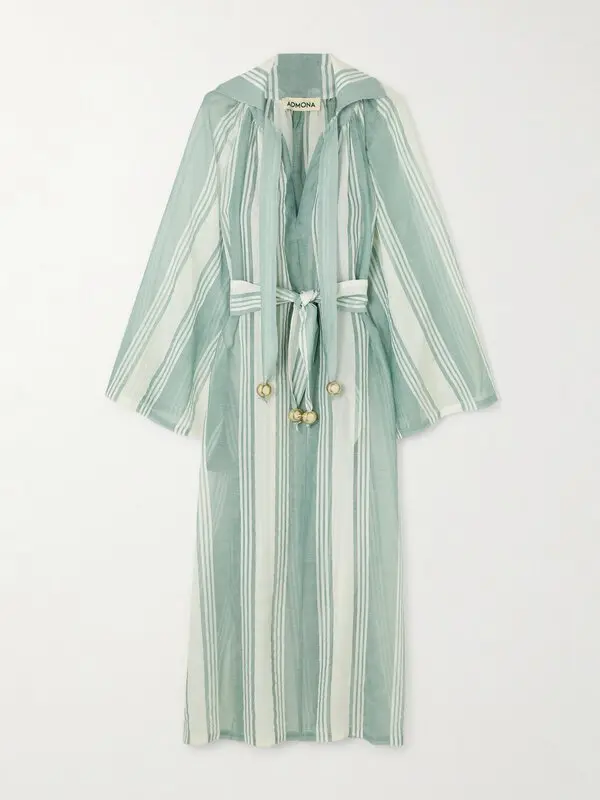 ADMONA Nasrin Embellished Striped Gauze Maxi Dress - Green