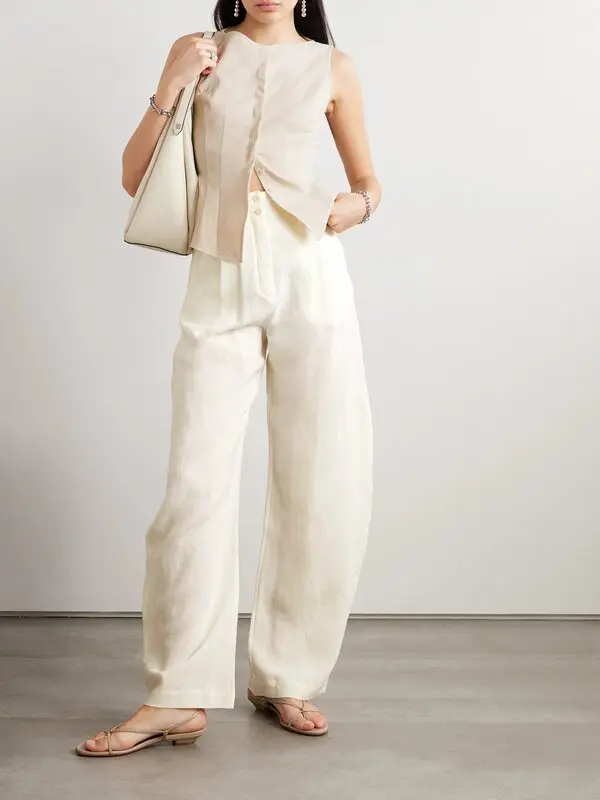 CORTANA Marlo Pleated Linen Straight-leg Trousers