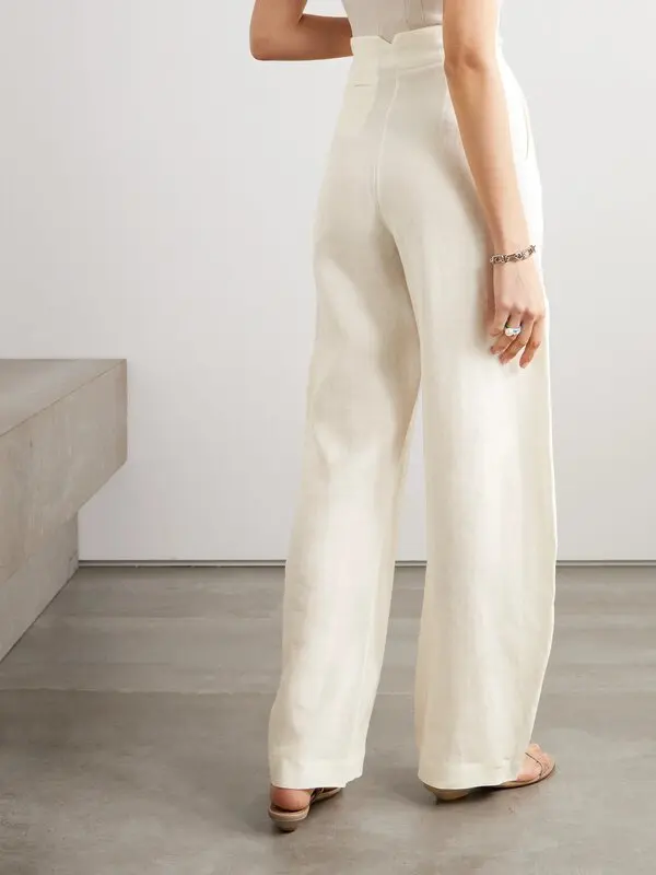 CORTANA Marlo Pleated Linen Straight-leg Trousers