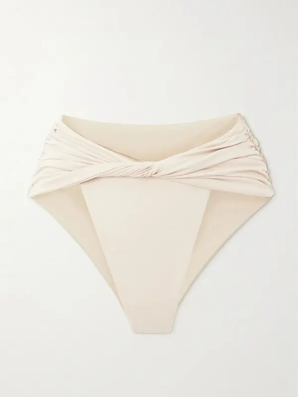 Magda Butrym Twist-front Ruched Bikini Bottom - Neutrals