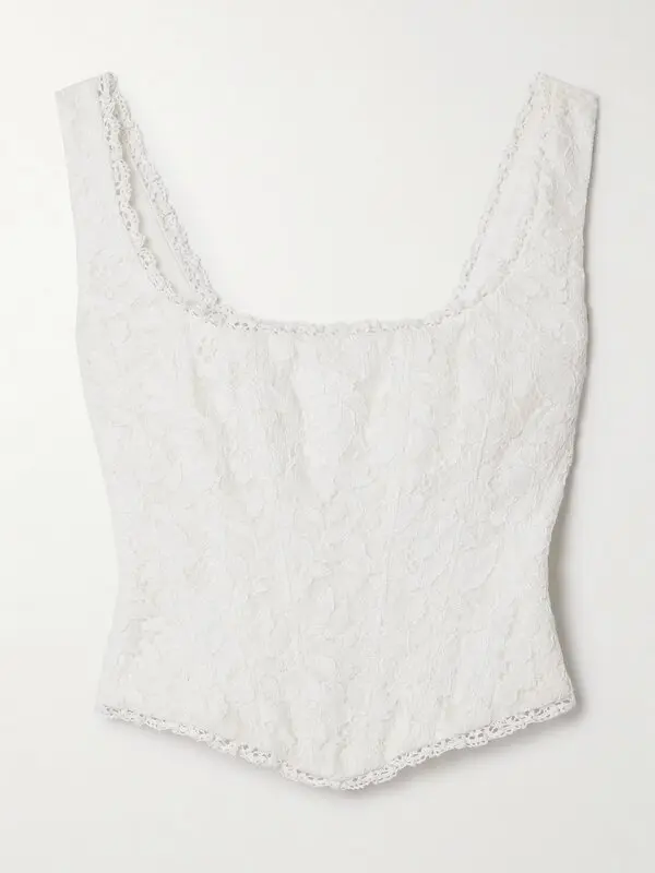 LoveShackFancy Lorelai Crochet-trimmed Lace Bustier Top