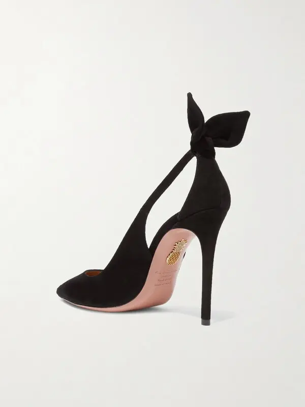 AQUAZZURA Bow Tie 105 Suede Pumps - Black