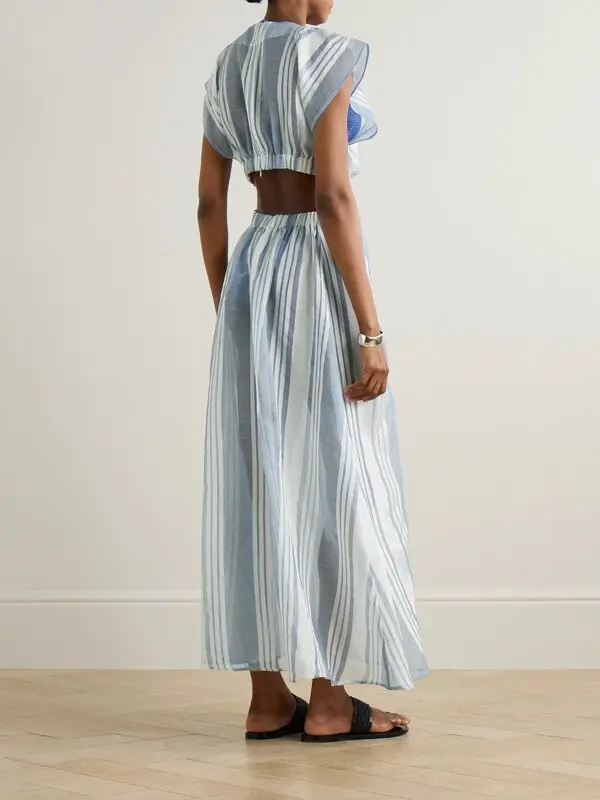 ADMONA Striped Mesh Maxi Dress With Cutouts